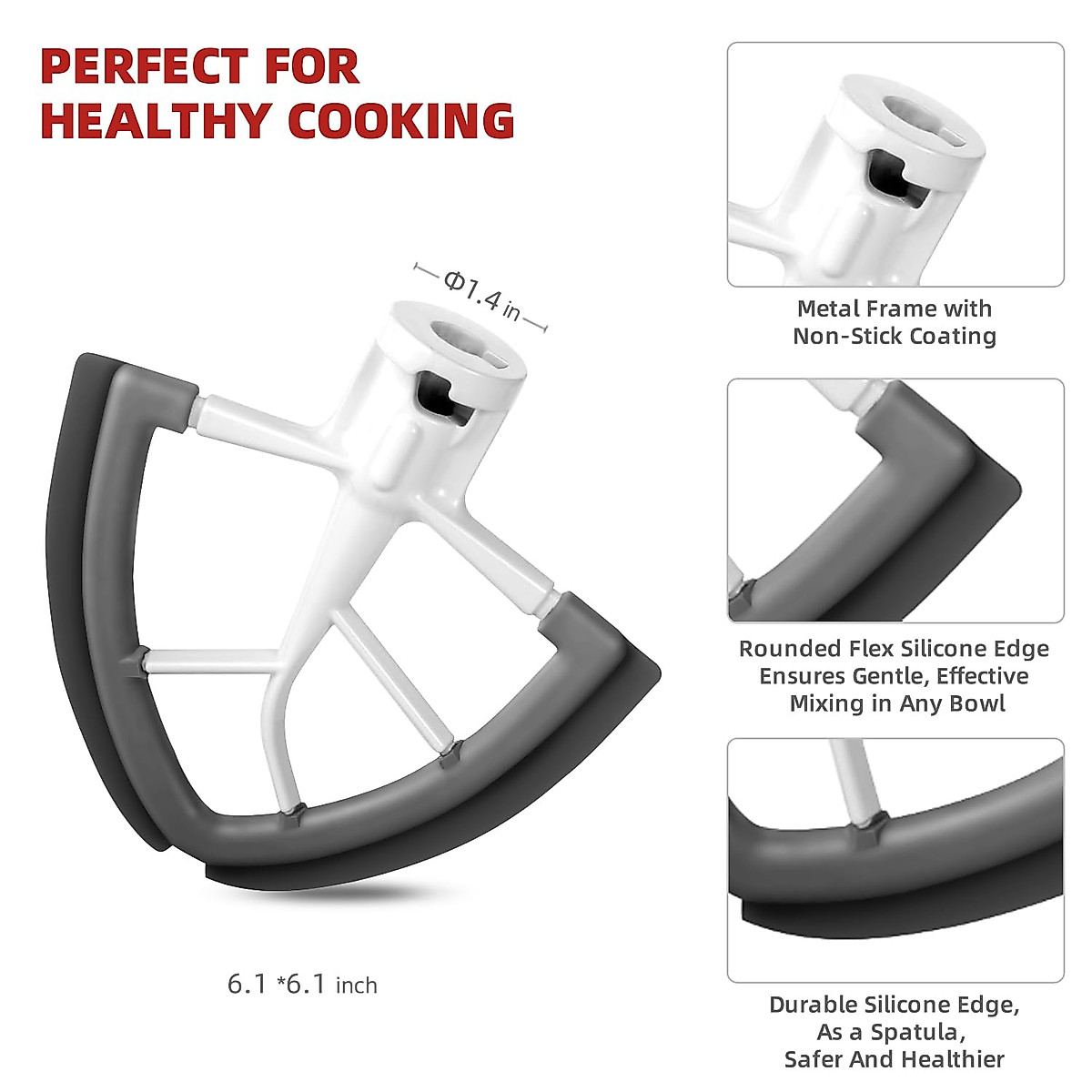 Paddle Attachment for KitchenAid 4.5-5 Quart Tilt-Head Stand Mixer, Flex Edge Beater Kitchen Aid Mixers Accessories with Silicone Edges Bowl Scraper (A)