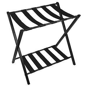 H-A 2 Tiers Metal Luggage Rack Foldable Suitcase Luggage Stand with shoe shelf for Home Bedroom Hotel 200lbs Capacity, Black