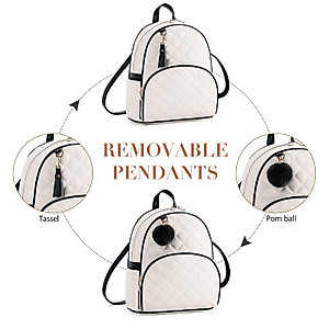 ECOSUSI Mini Backpack Women Leather Small Backpack Purse for Ladies Cute Pom Bookbag Travel Shoulder Bag with Charm Tassel