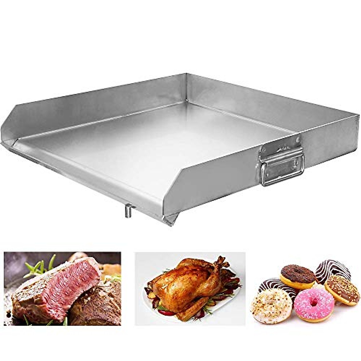 Minneer 100% Stainless Steel Universal Griddle with Even Heat Cross Bracing and Integral Handles for Charcoal/Gas Grills, Camping, Tailgating, and Parties (32" - 18")