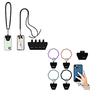 OUTXE Phone Lanyard 2 Packs - 2× Adjustable Neck Strap, 4× Phone Patches, Phone Wrist Strap - 8 × Phone Tether Tabs, 4 × Silicone Phone Bracelet Strap