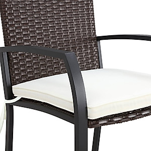 PatioFestival Counter Height Patio Bar Stools Set of 4 Wicker Outdoor Chairs Sets with Cushion Metal Arm Leg Footrests All Weather Frame (Brown)