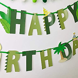 Dinosaur Banner Set Letter Card Dinosaur Theme Event Party Supplies Decoration Happy Birthday Banner for Kids Favorite Boy Gift (Green)