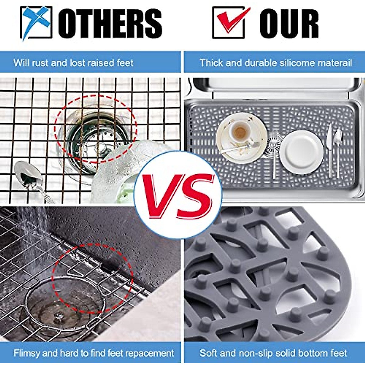 JUSTOGO Sink Protectors for Kitchen Sink,Silicone Sink Mat Grid Accessory 26 "x 13 ",1 PCS Non-slip Grey Sink Mats for Bottom of Kitchen Farmhouse Stainless Steel Porcelain Sink