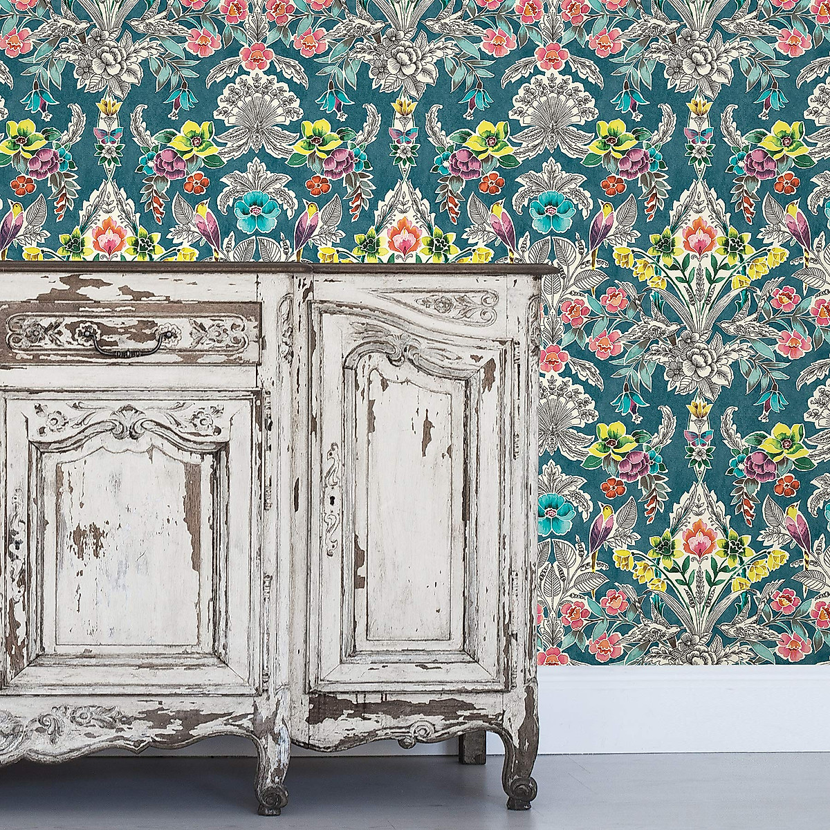 NuWallpaper NU3037 Summer Love Teal Peel & Stick Wallpaper, Multicolor