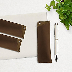 XQIGI Genuine Leather Pen Case Holder, Handmade Double Pen Case Fountain, Pencils Protective Sleeve Large Pens Pouch Cover (Bourbon Brown)