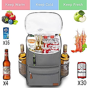 Voova Backpack Cooler Insulated Waterproof Leakproof Cooler Back Pack, Portable Soft Sided Coolers Bookbag for Men Women to Beach Lunch Picnic Camping Hiking Fishing Travel Trips, 30 Cans,Grey