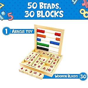 Toysery Abacus for Kids Math Counters, Wooden Educational Counting Toy, Toddler Blocks Kindergarten Toys, Toddler Blocks Wooden Toys, 50 Beads and 30 Blocks, Wooden Blocks for Toddlers 1-3 Large