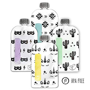 Hippypotamus Reusable Baby Food Pouches - 12 Pack - Baby Food Storage - Pouches Toddler - Refillable Squeeze Pouch for Kids (BLACK/WHITE)