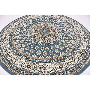 Unique Loom Narenj Collection Classic Traditional Textured Medallion Pattern Design Area Rug, 10' Round, Blue/Burgundy