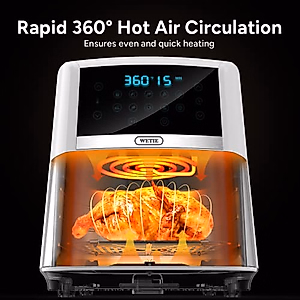 Air Fryer White, WETIE 7.5 Quart Air Fryer Oven Oilless Cooker, 1700W Hot Air Fryers with Digital LED Touch Screen, 10 Preset Cookings, Non-stick Basket, Suitable for Large Families, Recipe Included, White