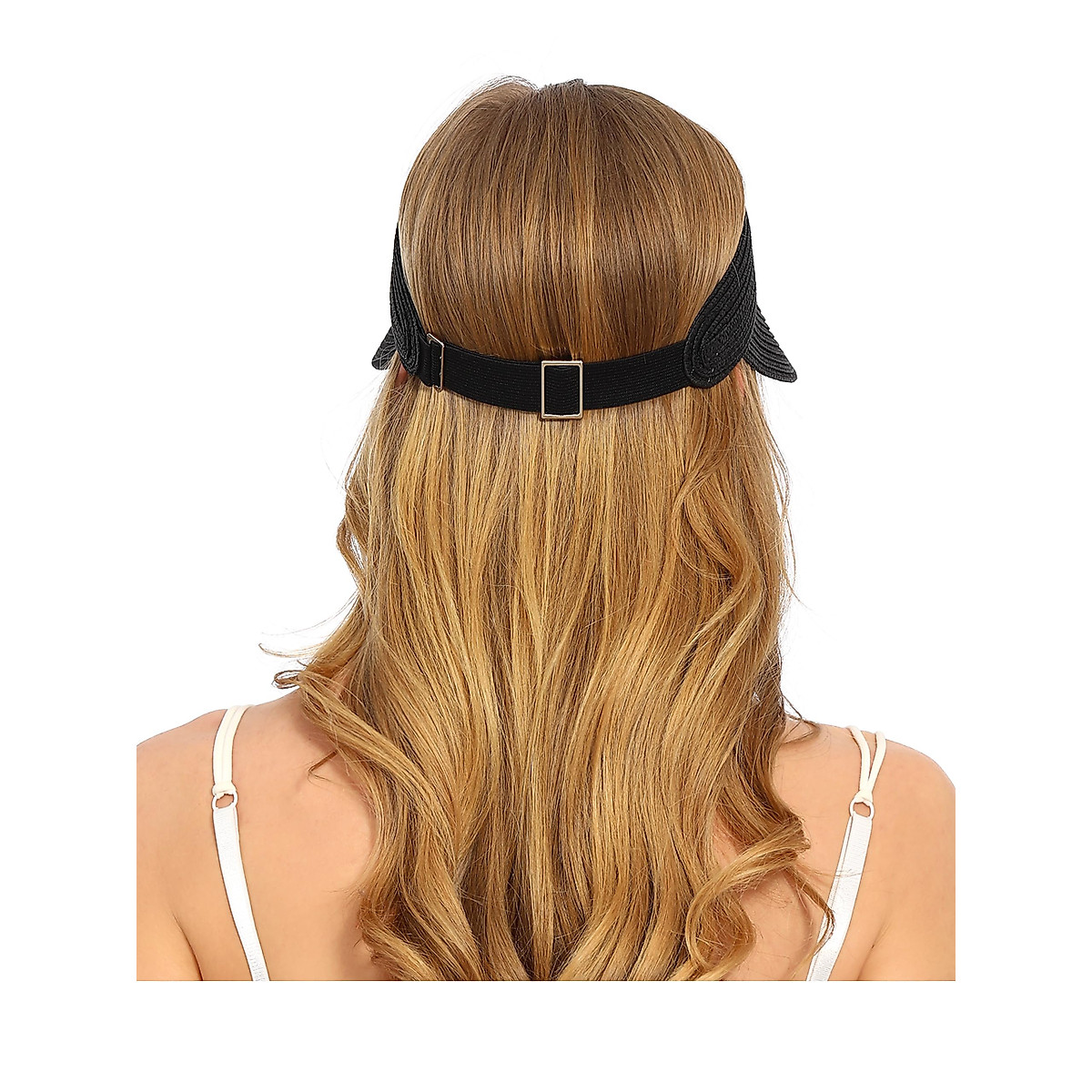 LA CARRIE Wide Brim Straw Visor for Women Sun Hat UV Protection Packable Beach Cap for Summer UPF 50+(Black)