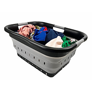 SAMMART 41L (10.8 Gallon) Collapsible Plastic Laundry Basket - Foldable Pop Up Storage Container/Organizer - Portable Washing Tub - Space Saving Hamper/Basket (Black/Alloy Grey)