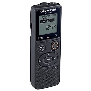 Olympus VN-541PC digital voice recorder with one-touch recording, noise-cancellation function, 4GB memory, four scenes recording, includes a micro-USB cable.