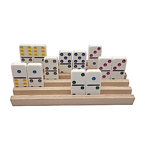 SUTIMSHE Set of 8 Mexican Train Domino Trays,Natural Wood Domino Racks, Domino Tiles Holders,Chickenfoot and Other Dominoes Games,Dominoes NOT Included