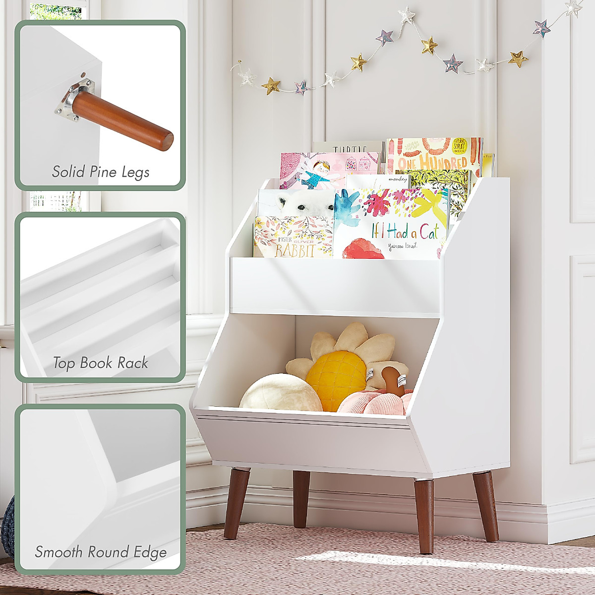 UTEX Kids Book Rack and Toy Storage, Kids Bookshelf with Legs, Kids Toy Storage Organizer, Toy and Book Storage for Kids Room, Classroom, Nursery, White