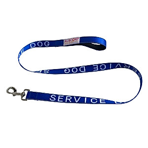 Albcorp Service Dog Leash - Embroidered- with Padded Neoprene Handle and Reflective Threads, 4 Feet, for Harnesses, Vests or Collars. Blue