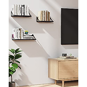 BAYKA Floating Shelves for Bedroom Decor, Rustic Wood Wall Shelves for Living Room Wall Mounted, Hanging Shelving for Bathroom, Laundry Room, Small Shelf for Plants, Books(Black,Set of 3)