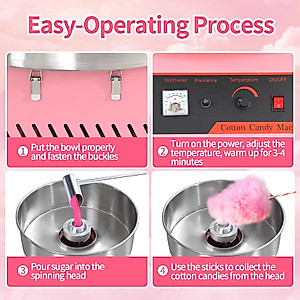 Cotton Candy Machine Commercial, Electric Cotton Candy Maker, 1080W Candy Floss Maker, Perfect for Family Party Amusement Park Carnival,Pink