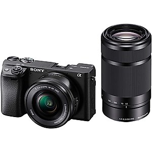 Sony Alpha a6400 Mirrorless Camera Double Zoom Lens Kit, SELP1650 F3.5-5.6 + SEL55210 F4.5-6.3 SEL55210 Black (Renewed)
