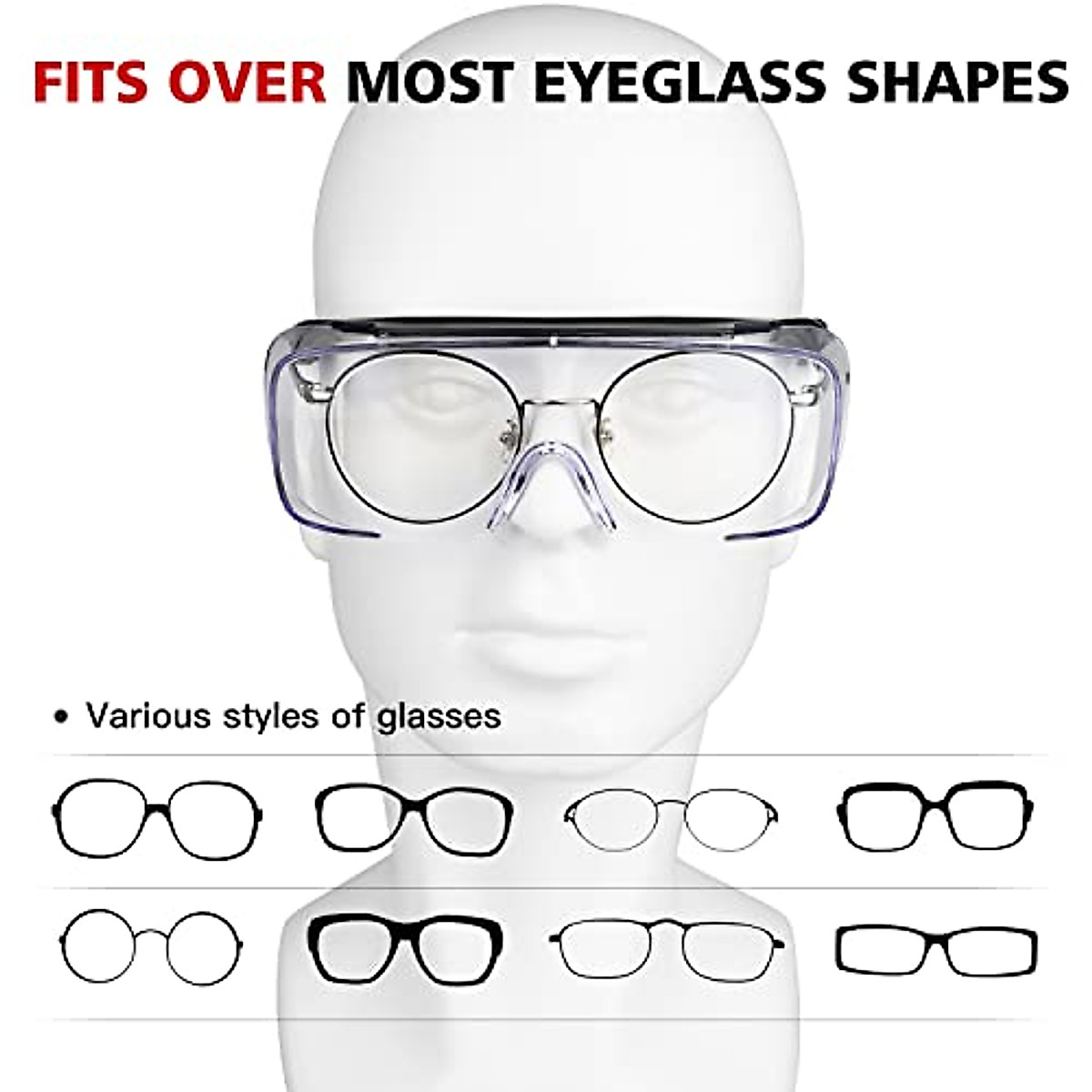 MALYHO Anti Fog Safety Glasses Safety Goggles Over Glasses Protective Glasses Clear Lenses,Adjustable Frame And Temples