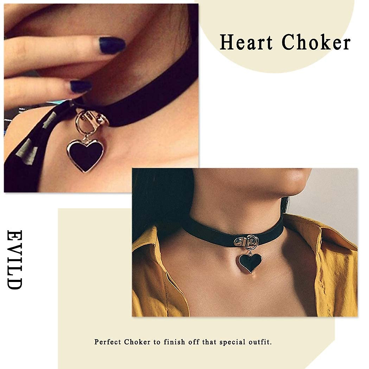 EVILD Punk Leather Choker Black PU Collar Choker Heart Circle Pendant Gothic Chokers Rock Adjustable Choker Necklace for Women (Circle)