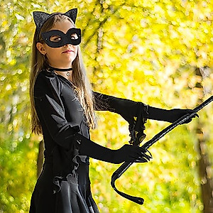 Hicarer 5 Pcs Halloween Cat Costume Party Accessories Cat Ears Headband Long Fingernails Paw Gloves Black Cat Collar Half Mask for Women Fancy Dress Party Prop