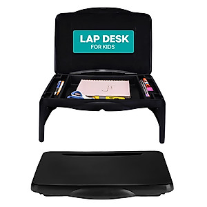 Folding Lap Desk, Laptop Desk, Breakfast Table, Bed Table, Serving Tray - The lapdesk Contains Extra Storage Space and dividers & Folds Very Easy, Great for Kids, Adults, Boys, Girls (Black)