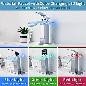 Y-Garhe LED Bathroom Faucet, Chrome Waterfall Bathroom Faucet, Newest Bathroom Faucet, Waterfall Bathroom Sink Faucet, Bathroom Faucets for Sink 1 Hole, 4 Inch Centerset Bathroom Faucet