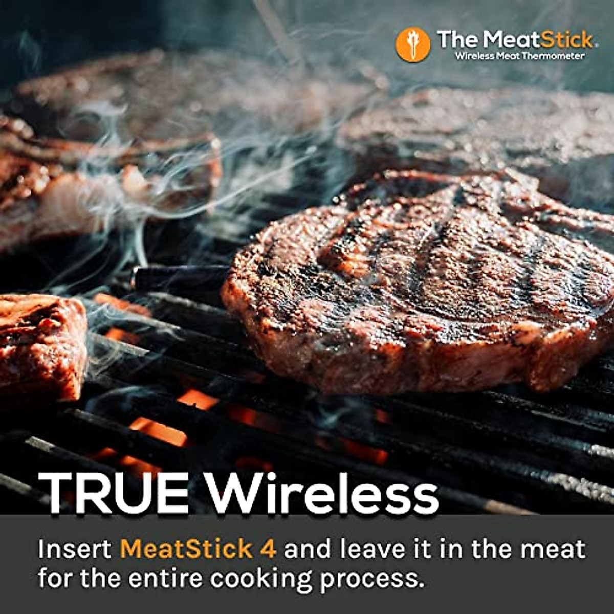 MeatStick 4X Set | Quad Sensors Wireless Meat Thermometer with Bluetooth | 650ft Range | for BBQ, Kitchen, Smoker, Air Fryer, Deep Frying, Oven, Sous Vide, Grill, Rotisserie