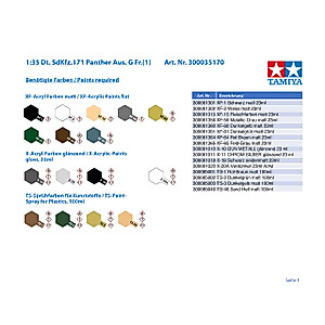 Tamiya 35170 1/35 Panther Type G Early Version Tank Plastic Model Kit