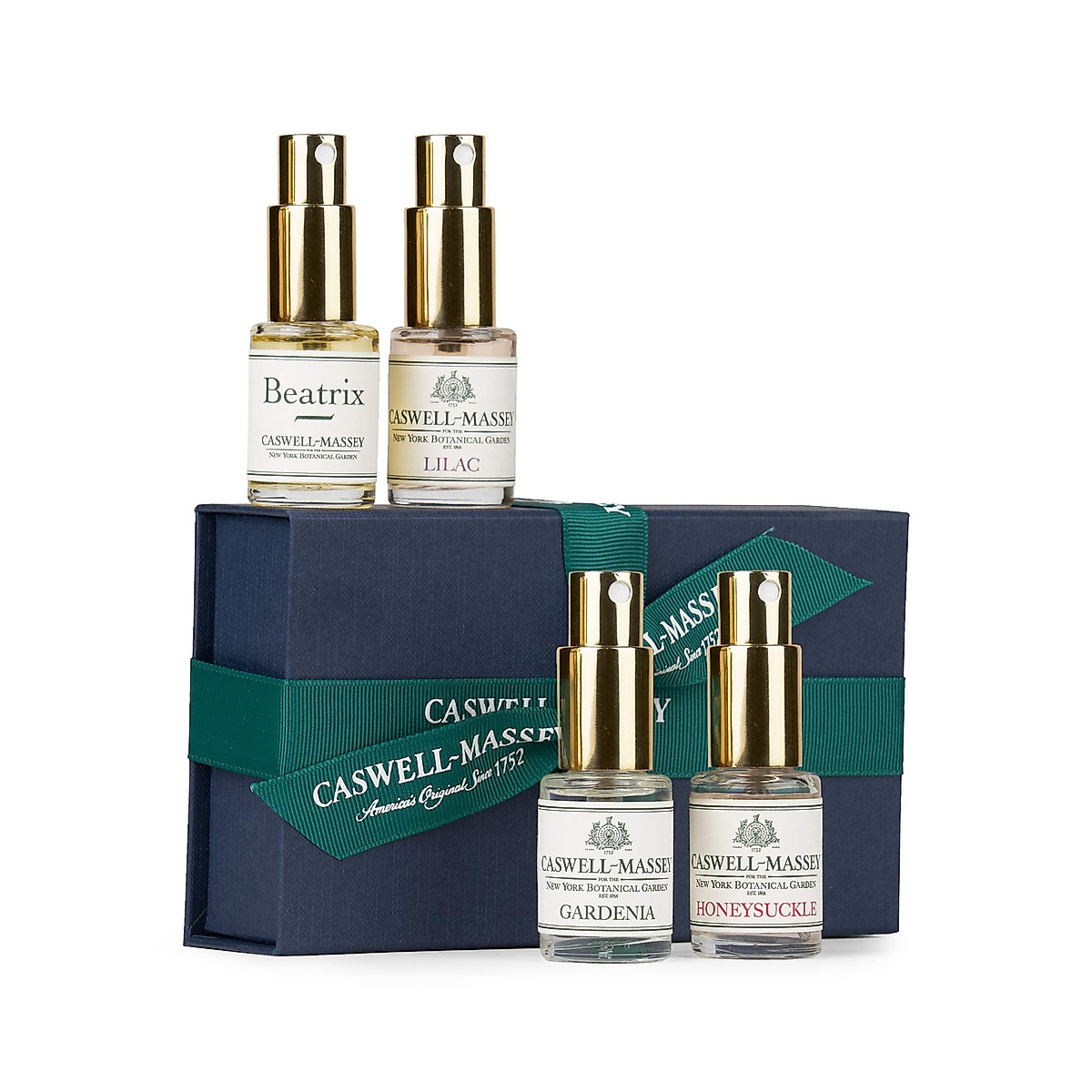 Caswell-Massey Eau De Toilette Sampler Gift Set - Travel Size NYBG Floral Fragrances in Honeysuckle, Gardenia, Lilac and Rose Scents, 15 ml Each (Set of 4)
