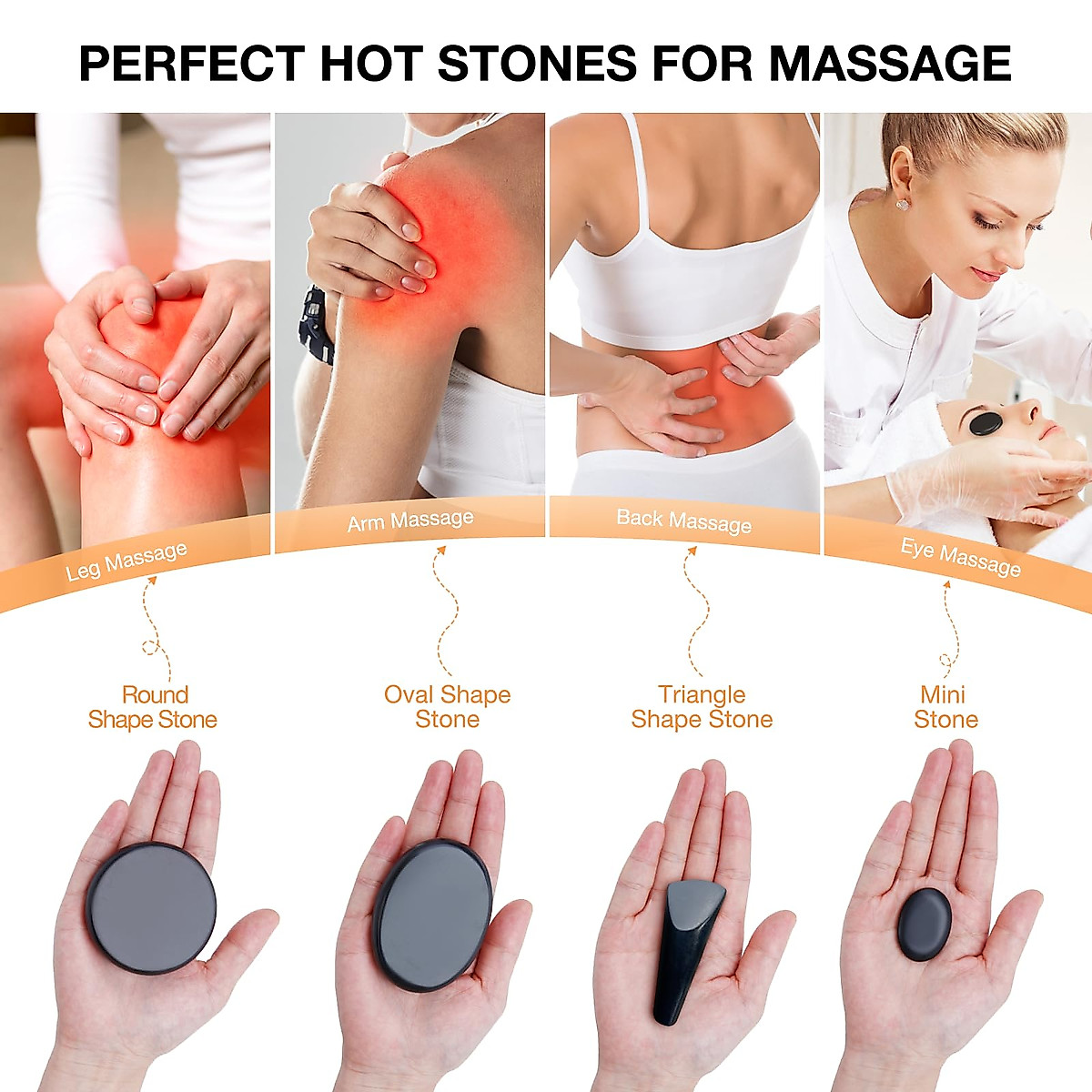 SLIMSTY Hot Stones Massage Set, 18 Pcs Basalt Hot Stones with Heater Kit, Massage Stones for Professional or Home spa, Relaxing, Healing, Pain Relief