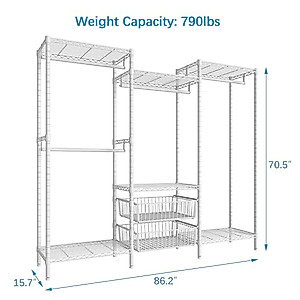 VIPEK V10i Garment Rack Heavy Duty Clothes Rack, Freestanding Closet Rack for Hanging Clothes Large Wardrobe Metal Clothing Rack with 2 Slid Storage Baskets, 68.2" L x 15.7" W x 70.5" H, White