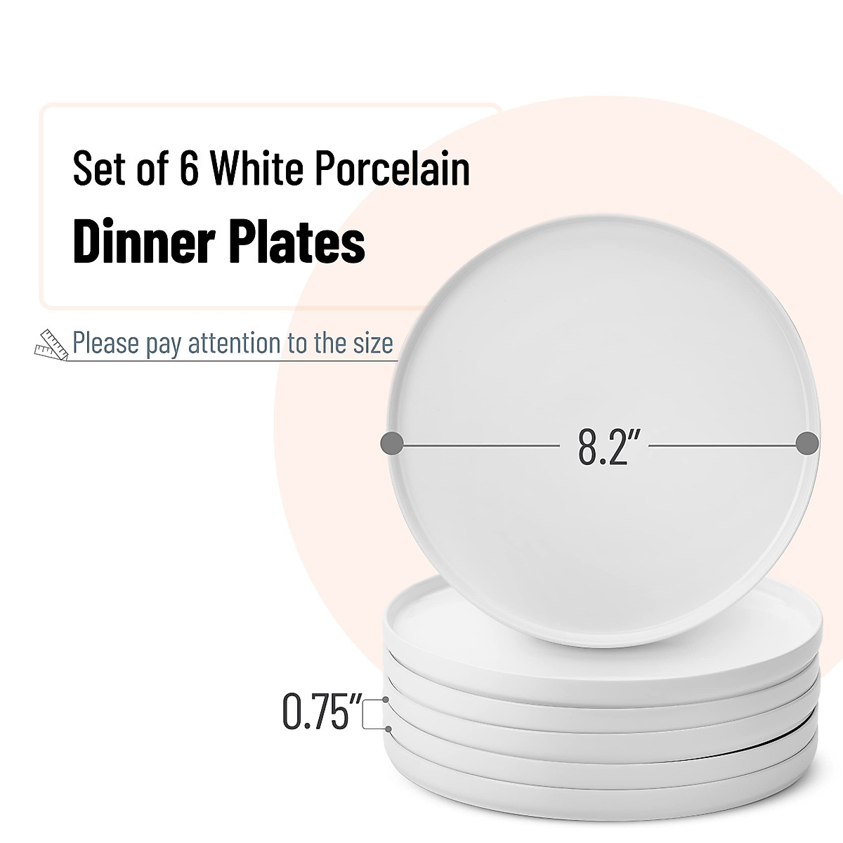 BTaT- White Dessert Plates, Set of 6, 8.2 inch, Small Plates for Appetizers, Small Plate, Small Appetizer Plates, Small White Plates, Dessert Plates Porcelain, Plates, White Plates