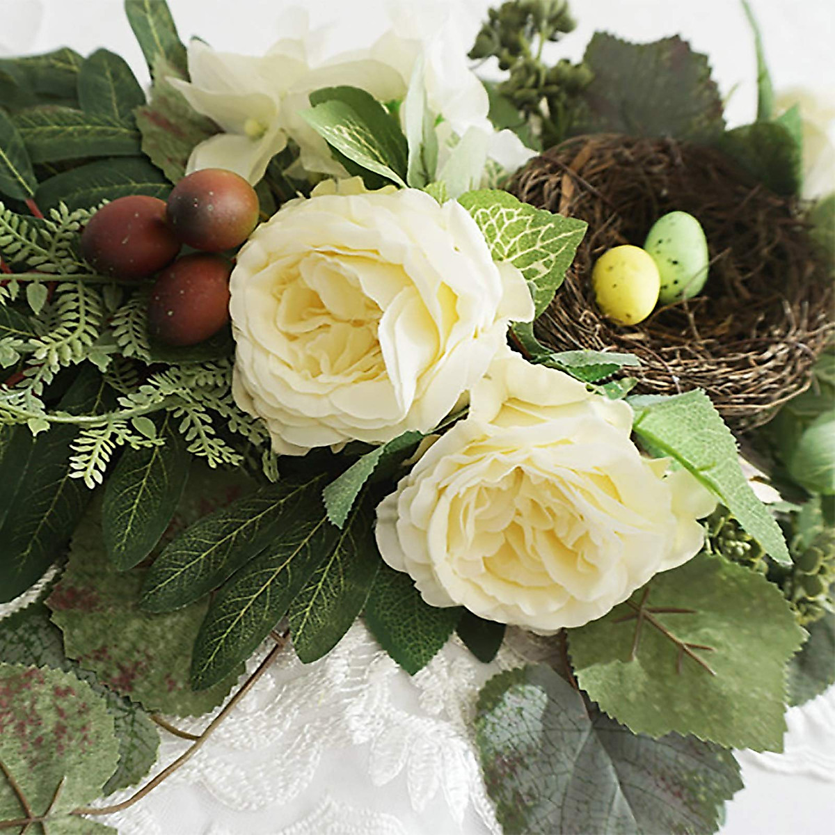 æ— 30 Inch Artificial Peony Flower Swag with Green Leaves, Spring Hanging Floral Swag Wedding Arch Wreath for Party Home Garden Front Door Wall Decoration