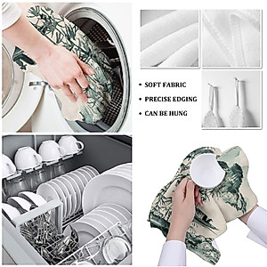 PIEPLE Traditional Chinese Kitchen Towels - 4 Pack Microfiber Absorbent Dish Towels for Kitchen, Classic Mountain Floral Boat Painting Farmhouse Kitchen Hand Towels/Tea Towels/Bar Towels 18"x28"