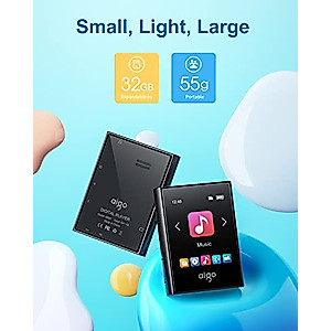 【2023 New Edition】 aigo 32GB Bluetooth 5.0 MP3 Player, Portable Touch Screen HiFi Lossless Sound Music Player with Bulit-in Speaker, FM Radio, Voice Recorder, E-Book, Support Up to 128G