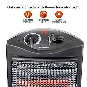 Comfort Zone Electric Quartz Radiant Tower Space Heater with Adjustable Thermostat, Overheat Protection, Energy Efficient, & Tip-Over Switch, Ideal for Home, Bedroom, & Office, 1,500W, CZQTV008EBK