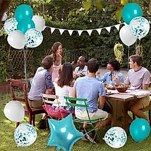 Happy Birthday Decorations Teal Blue Birthday Decorations for Women Girls-Teal Blue and Silver Birthday Balloons Kit,Turquoise Birthday Party Decorations