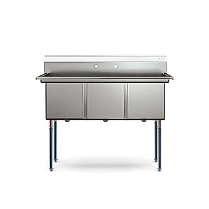 KoolMore 51 in. Three Compartment 18-Gauge Stainless-Steel NSF Commercial Kitchen Sink, Bowl Size 15x15x14, with Three Basins and Pre-Drilled Faucet Holes for Restaurants and Cafes (KM-SC151514-N3)