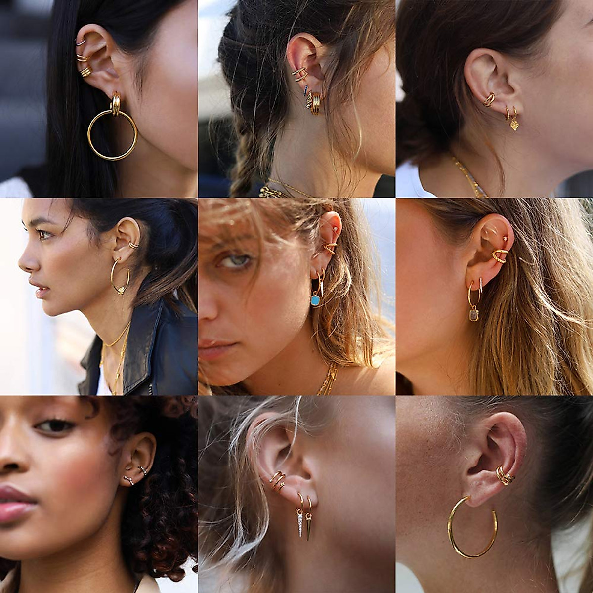 Sloong 10pcs Sparkling Ear Cuff pack Gold Dainty Helix Earrings Huggie Stud Cuff Earrings for women Earring Set | Clip On Cartilage non pierced