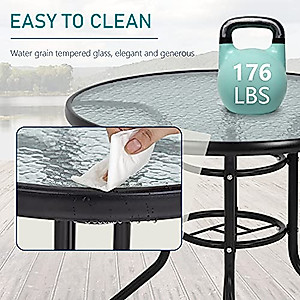 32" Patio Dining Table Round Bistro Table Outdoor Furniture Garden Table Patio Coffee with Tempered Glass Top Patio Glass Side Table for Backyard Lawn Balcony Pool, Black