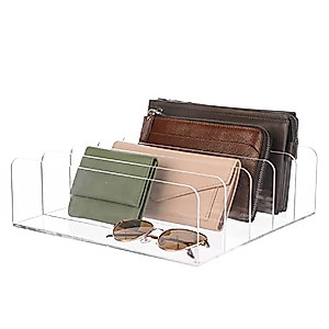 MyGift Clear Premium Acrylic Wallet and Small Purse Organizer with 5 Divided Sections, Clutch Tray Drawer Storage Organizer