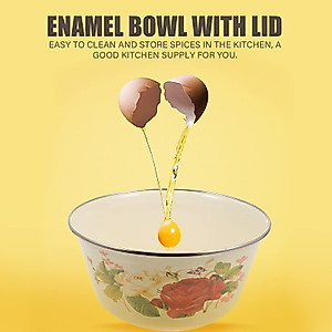 Hemoton 2 pcs Enamel Soup Bowl Vintage Enameled Basin Retro Enameled Bowl Lard Pot with Lid Enamel Mixing Bowl Enamelware Large Salad Serving Bowl Ramen Basin