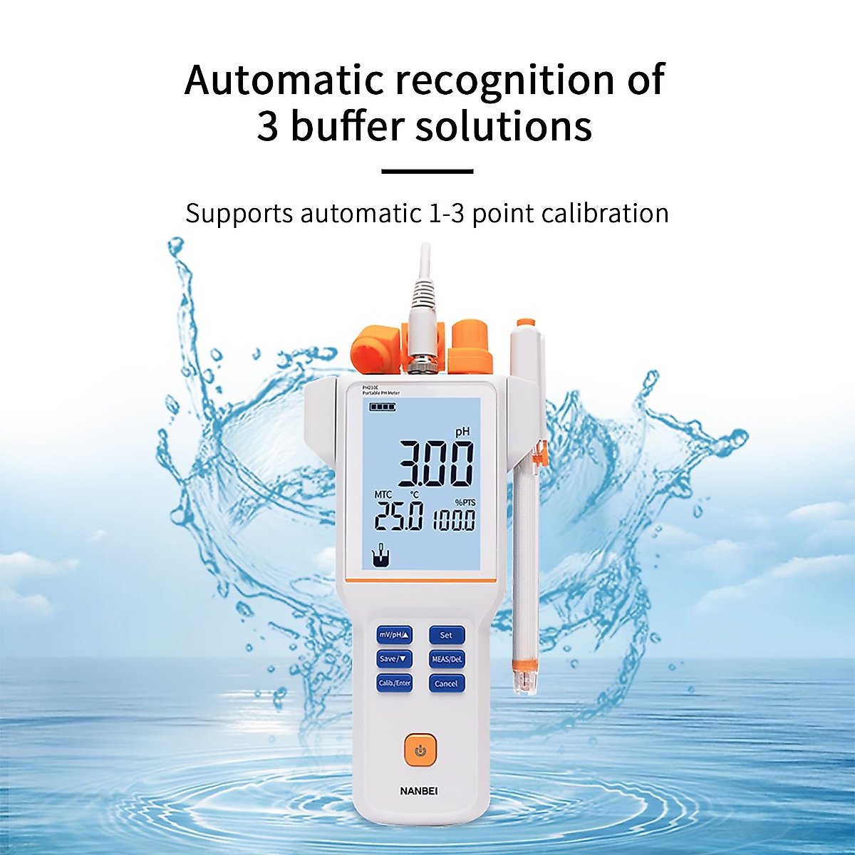 NANBEI Lab Portable pH Meter, 200 Sets of Data Storage,1-3Points Auto Calibration,0.01 pH Accuracy,Professional pH/Temp/ORP Test,3.5 inch High Definition Screen PH210E