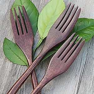 Wooden Forks for Eating Desserts, Chips, Snacks, Cereal, Salad, Fruit, ADLORYEA 6 Pieces Wood Fork, 9 Inch Long Handle Reusable Japanese Style Handmade Kitchen Utensil