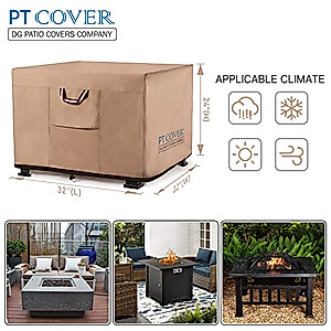 Fire Pit Cover - 30 Inch 32 Inch Strong Fade-Resistant Tear-Resistant UV-Resistant Waterproof Heavy Duty 900D Material Fire Table Cover Square for Outdoor Fire Pit Table - Brown