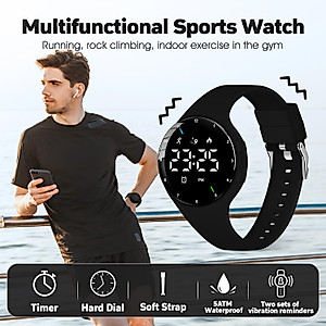 L LAVAREDO Mens Watches, Digital Sports Watch with Timer, Dual Vibrating Alarms, Men Women Wrist Watch with LED Display, Fitness Tracker Pedometer Watch for Walking Running, Gift Ideal