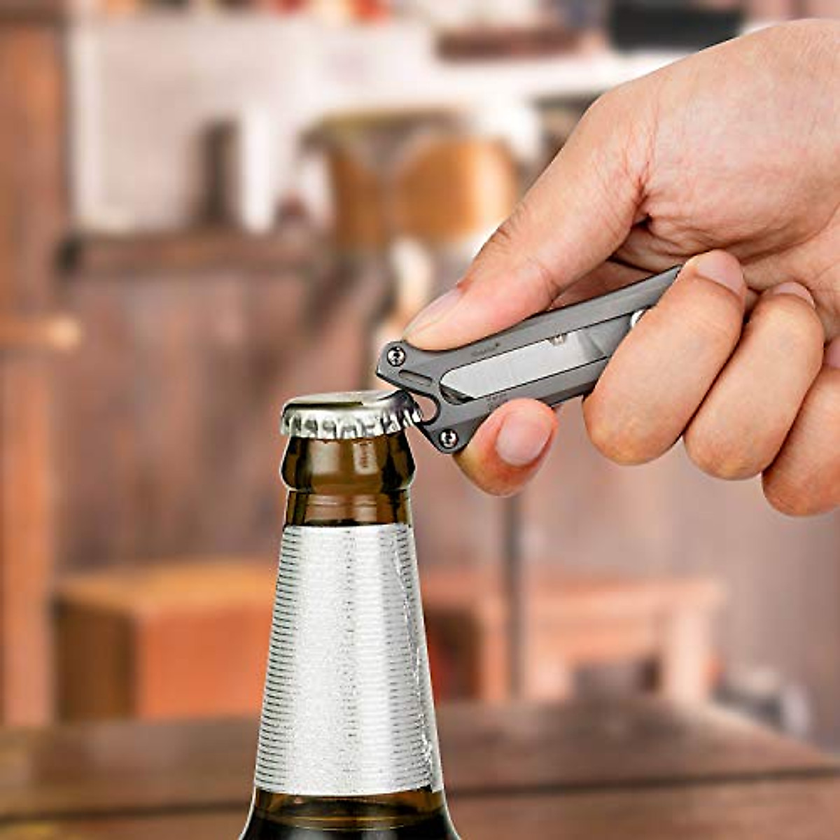 RovyVon V20 EDC Pocket Tool, Titanium Body, Utility Blade, Mini Keychain for Bottle Open/Box Cutter/Key Carabiner, for Gift